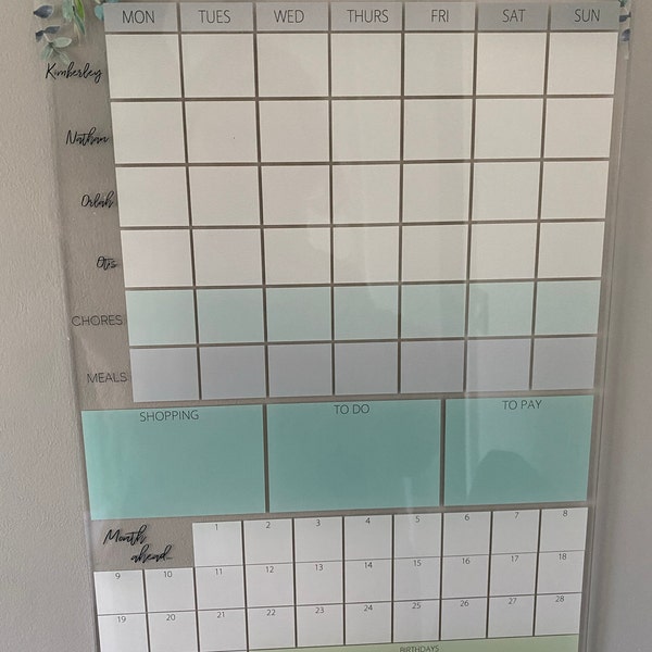 Personalised Wipeable Perspex Family Meal Organiser - Activity Planner ...