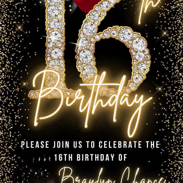 Digital Sweet 16th Birthday Invitation, Animated Sweet Sixteen Party ...