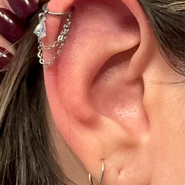 6mm-12mm, Dainty Emerald Teardrop Double Chain Helix Piercing ...