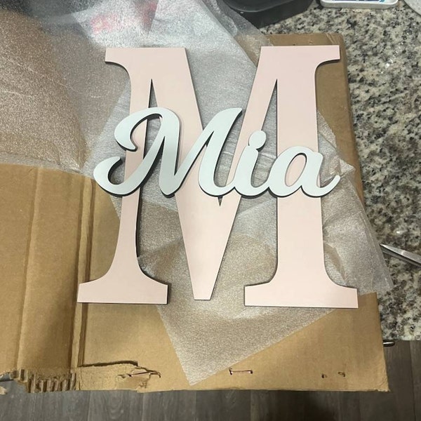 Custom Wooden Wall Name Sign Wood Big Letters Modern Nursery Bedroom ...