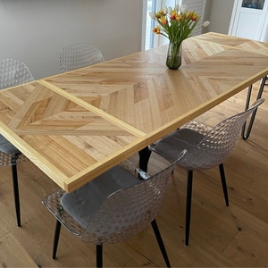 Herringbone Wood Table Chevron Design Table Hairpin Wooden Table ...