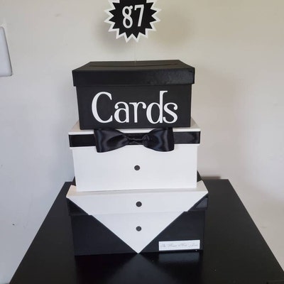 Custom Birthday Card Box, 3 Tier, Card Holder, Square, Black and White ...