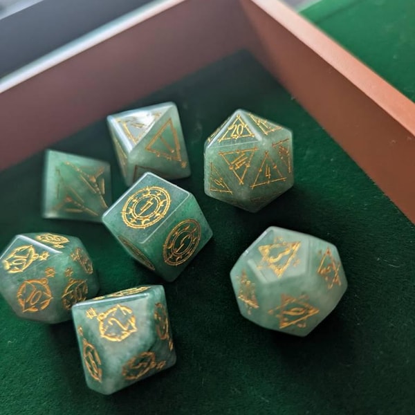 Green Jade DND Dice Set, Aventurine Sharp Edge D&D Dice Set, Dungeons ...