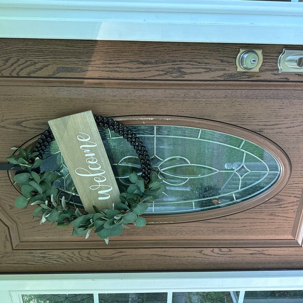 Double Wood Welcome Front Door Wreath/ Wood Bead Modern Wreath/beaded ...