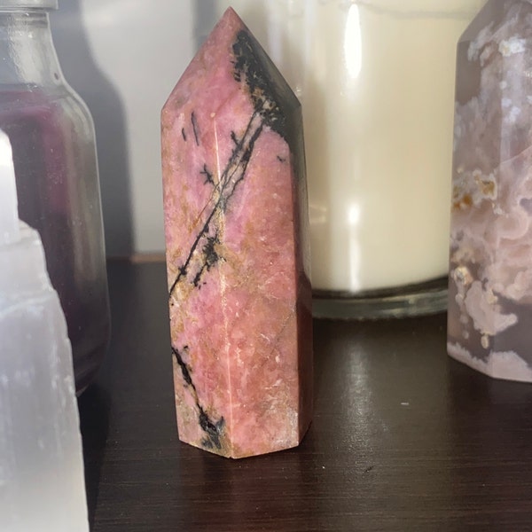 Rhodonite Crystal Point, Rhodonite Crystal Tower, Crystal Obelisk - Etsy