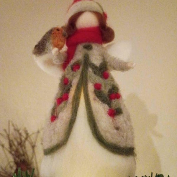 Needle Felt Holly Angel Tree Topper With a Robin, Waldorf Inspired ...
