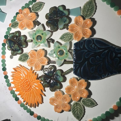 Handmade Ceramic Circle Tile With a Swirl for Use in Mosaics or Other ...