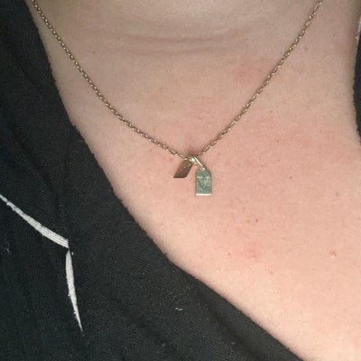 14k SOLID GOLD Initial Tag Charm, Custom Engraved Letter Pendant, Tiny ...