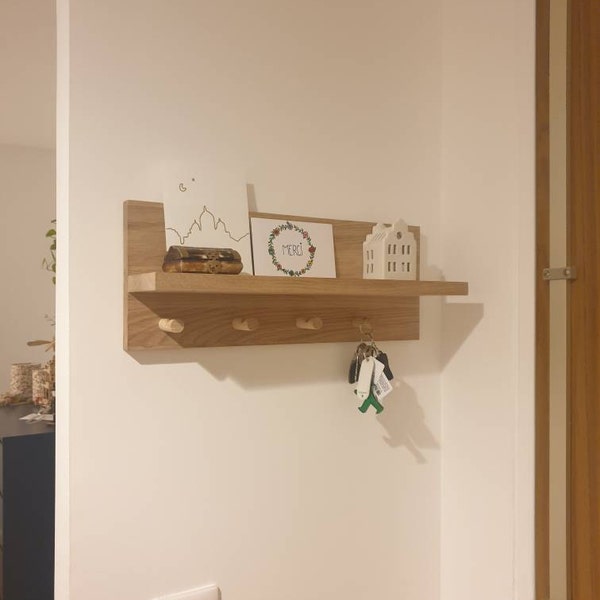 Entryway Organiser, Wooden Shelf, Key Holder for Wall, Wooden Peg Coat ...