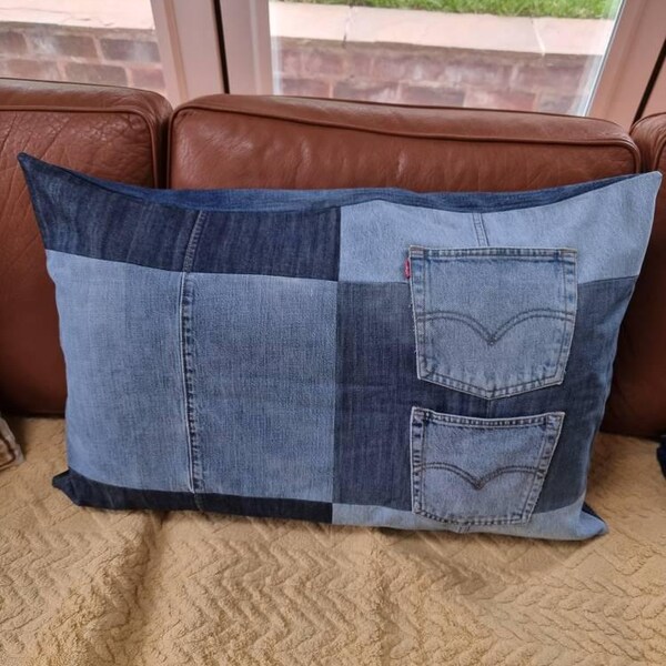 Recycled Jeans Pouch, Denim Box Pouch, Toiletry Bag, Craft Bag, Zipper ...