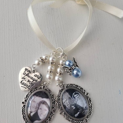 Double Bouquet Charm, Wedding Memorial Charm, Silver Oval Bridal ...