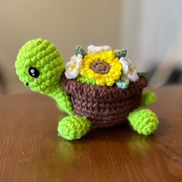 Crochet Pattern Turtle With Flowers, Mother's Day Gift Turtle, Crochet ...