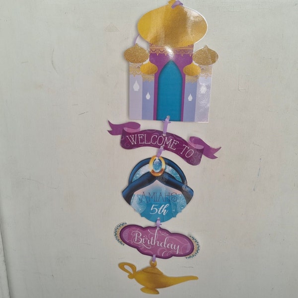 Jasmine Welcome Sign, Aladdin, Hanging Door Sign, Birthday Party ...