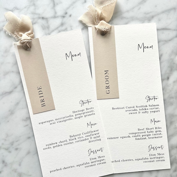 Personalised Wedding Menus With Guest Name Tag, Wedding Place Cards ...