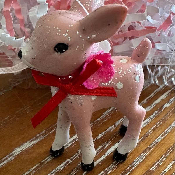 Pink Retro Deer - Pink Christmas Reindeer Tree OR Shelf Ornament ...