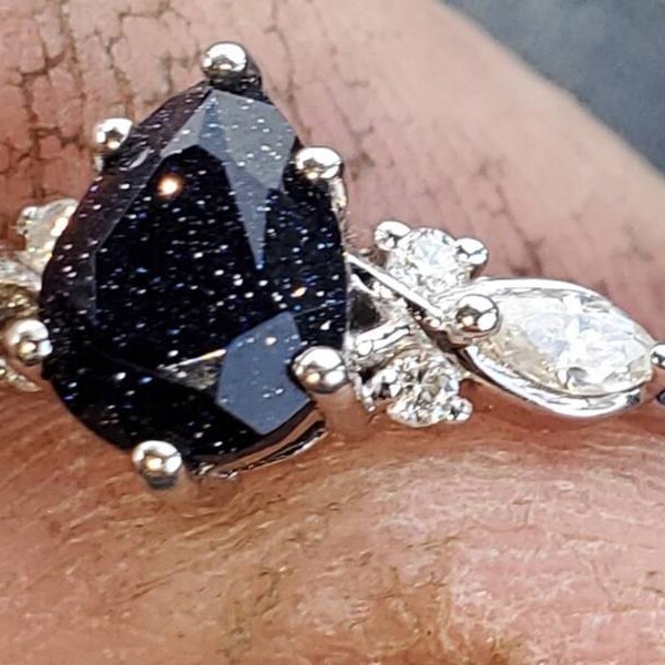 Vintage Teardrop Ruby Engagement Ring Set Milgrain Three Stone Wedding ...