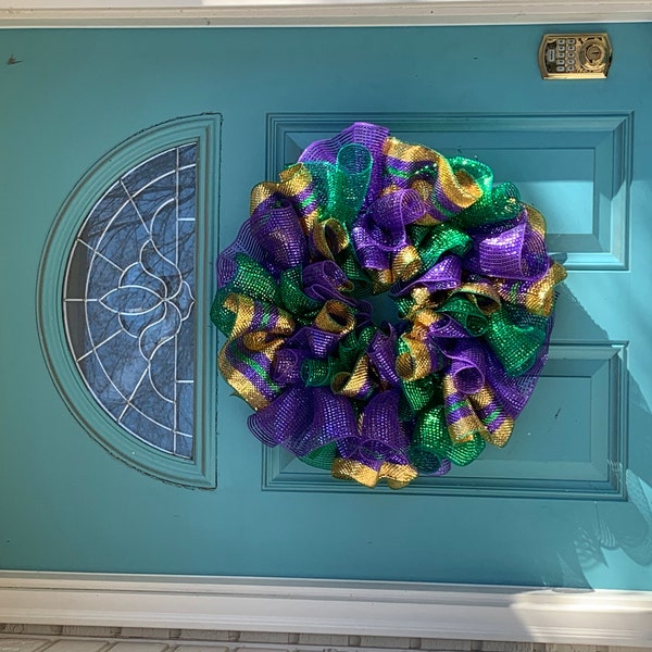 Mardi Gras Wreath Mardi Gras Sign Fat Tuesday Purple Green Gold Wreath ...