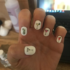 Cocktail Nail Transfers Illustrated Nail Art Stickers | Etsy