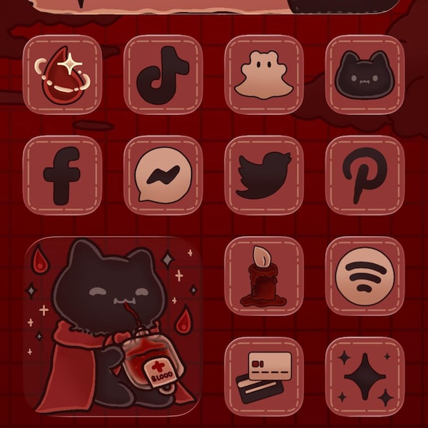 Bat Vampire App Icon Set: Kawaii Phone Theme and Widgets(ios/android ...