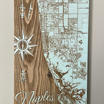 Naples, Florida Street Map Wood Engraved Maps Wall Art Wood Wall Decor ...