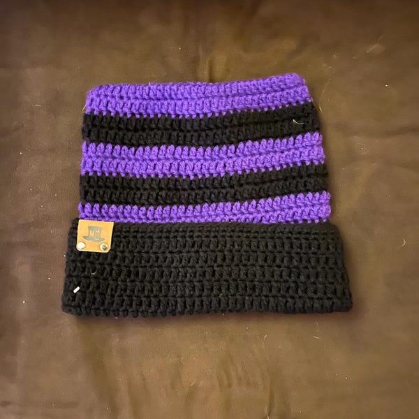 Foldable Brim Striped Droopy Eared Slouch Beanie CROCHET PATTERN ...