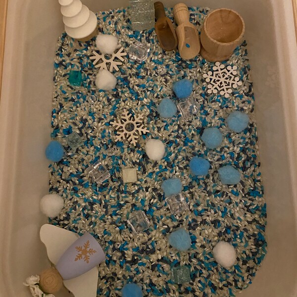 Frozen Theme Sensory Rice Bin Winter Play Set Wooden Elsa & Anna ...