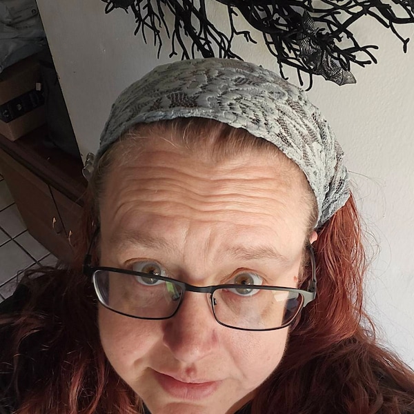 Black Floral Lace Sheer Triangle Headband With Lace Trim - Head Scarf ...