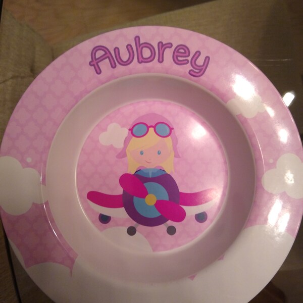 Girl Pilot Plate and Bowl Set - Personalized Plastic Children Plate ...