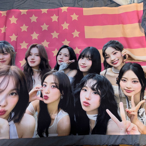 TWICE Members America Flag Banner, TWICE Group Photo Kpop Flag Tapestry ...