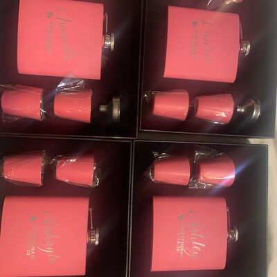 Flask Sets for Bridesmaids, Personalized Pink Flask Set, Gifts for ...