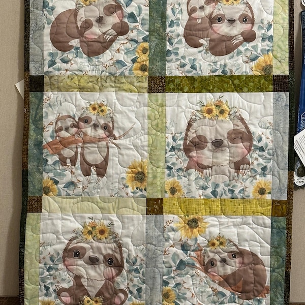 Sloth Baby Quilt Fabric Panel, Sloth Panel Fabric With Sunflowers ...