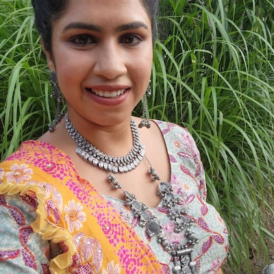 Indian Ethnic Choker Hasli Jewelry Set, Silver Oxidized Necklace and ...