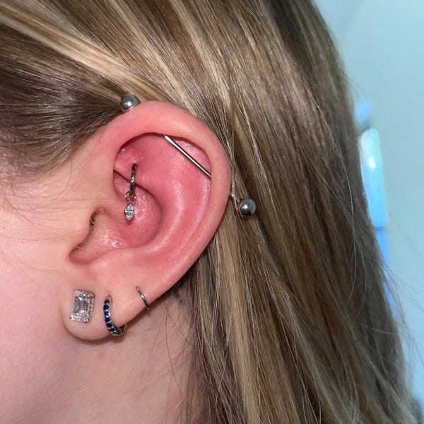 Titanium Leaf Vertical Dangle Hidden Helix Chain Piercing, Threaded ...