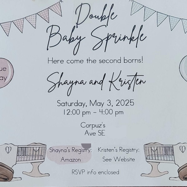 Double Shower Invitation, Couples Double Baby Shower Invite, Co-ed Baby ...
