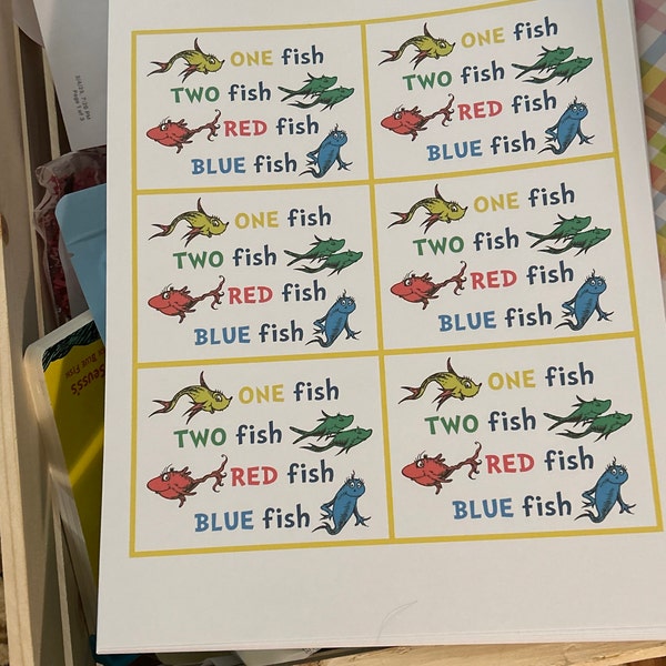 Dr. Seuss Treat Bag Card, Dr. Seuss Printable, One Fish Two Fish, Dr ...