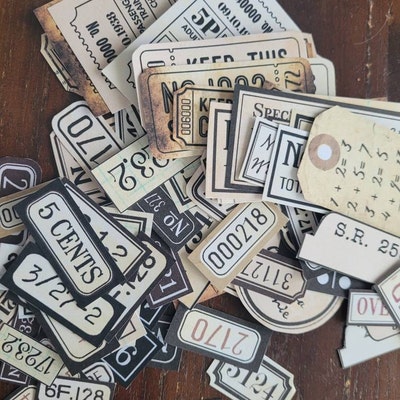 Distressed Numbers, Labels, Tickets, Tags, Flashcards, Ephemera, Junk ...