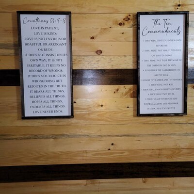 The Ten Commandments Sign, Religious Wall Decor, Framed Wood Sign ...