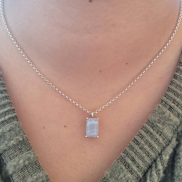 Stunning Rectangle Black Onyx Necklace Simple Crystal Pendant ...