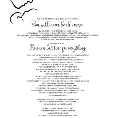 The Last Time Poem Print Printable Baby Shower, Mothers Day, Pregnancy ...