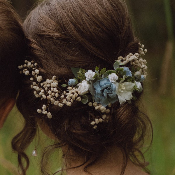 Floral Hair Comb, Boho Hair Piece, Bridal Hair Comb, Blue Decorative ...