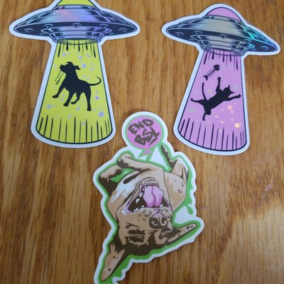 Flailing Cat / UFO Abduction Sticker Holographic Decal - Etsy