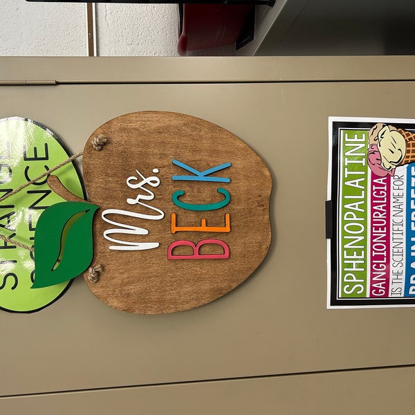 Personalized Wooden Teacher Apple Door Sign - Handmade - Etsy