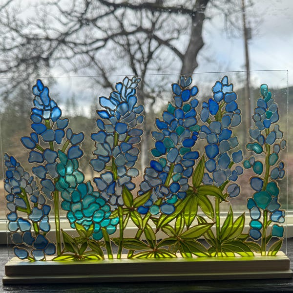 Texas Bluebonnet Suncatcher Stained Glass Window Hanging, Texas State ...