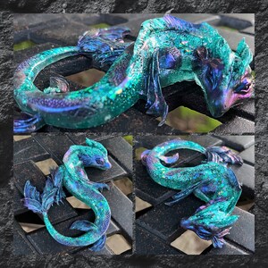 Dragon Decor Water Dragon Statue on Base Glittery Handmade - Etsy