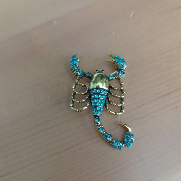 Beautiful Scorpion Brooch, Blue Rhinestone Scorpion Pin, (2.2"x1.2 ...