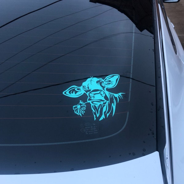 Cow Decal | Cow Sticker | Flower Decal | Cow With Flower | Car Window ...