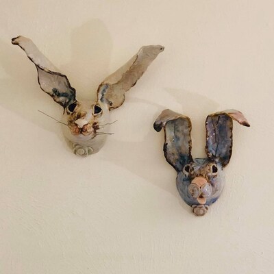 Pretty Pinky Red Handmade Ceramic Wall Rabbit Jackrabbit Hare One of a ...