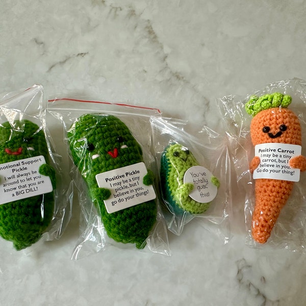 Emotional Support Pickle+rooting for You Carrot, Crochet Positive ...