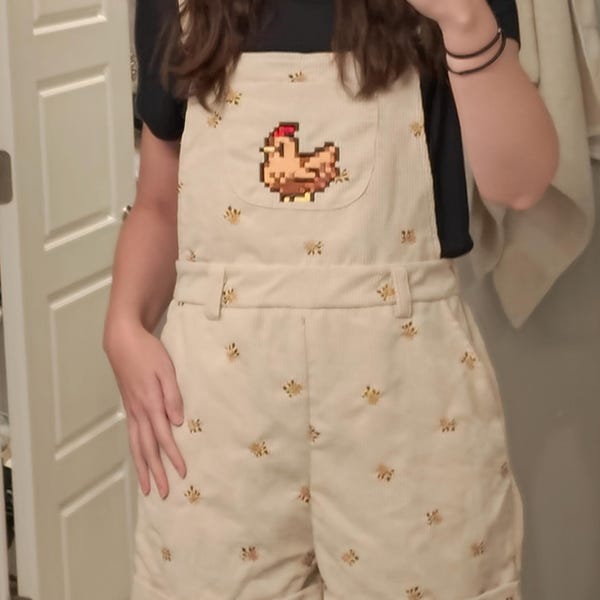 Chicken Stardew Valley Floral Overalls Pants / Embroidery Overalls ...