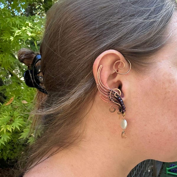 Pair of Elf Ear Dark Elf Copper Metal Ear Cuffs, Wire Ear Cuffs With ...